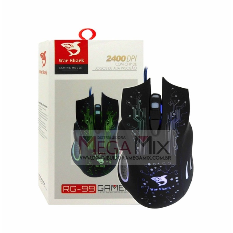 Mouse Gamer Alta Precisão 2400 Dpi Rg-99 - War Shark | Shopee Brasil