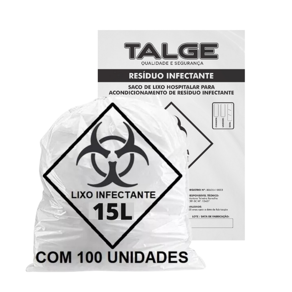 Saco de Lixo Hospitalar para resíduo Infectante Talge 15 LITROS 100 ...