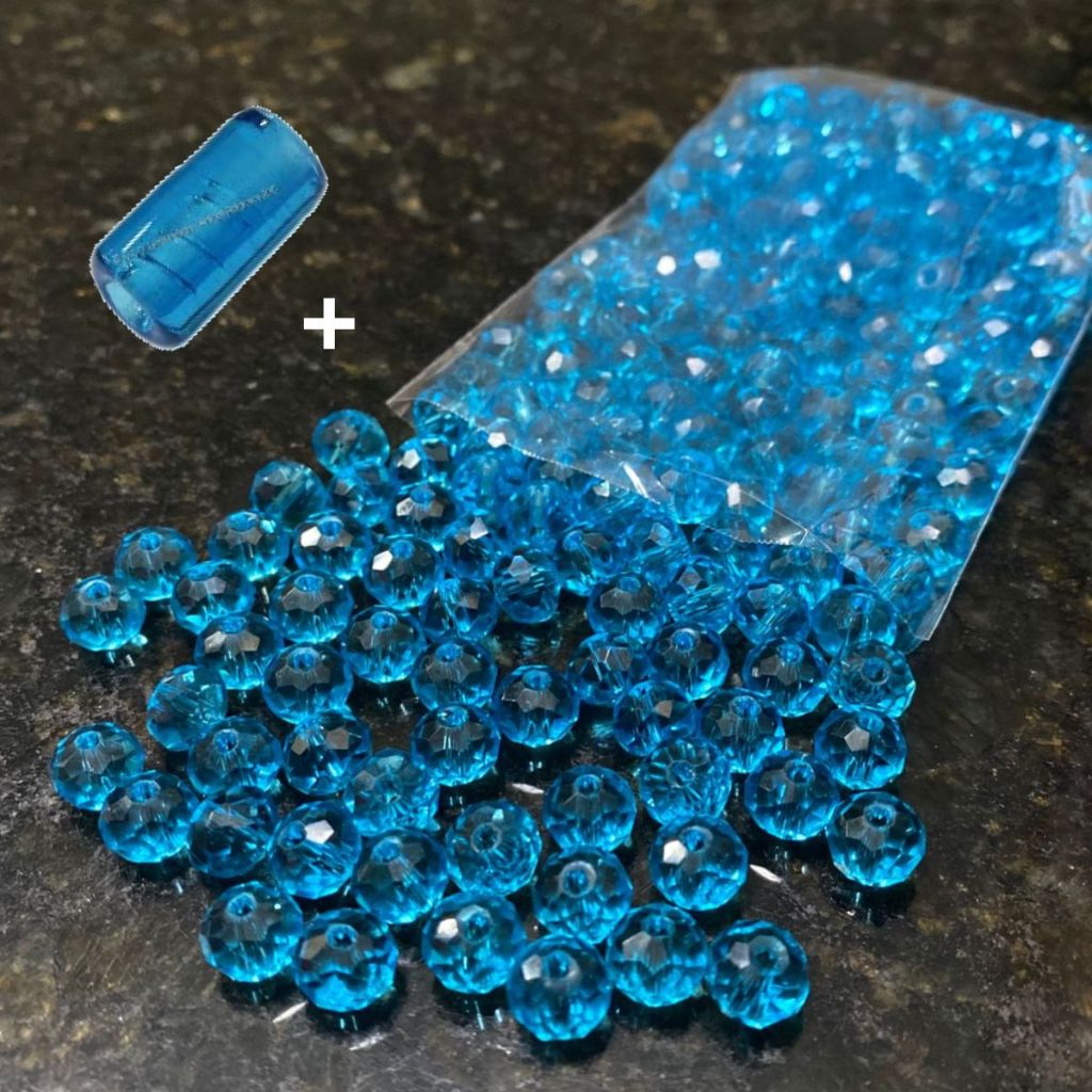 200 Missangas de cristal 8mm + FIrma Azul Claro transparente | Guia ...