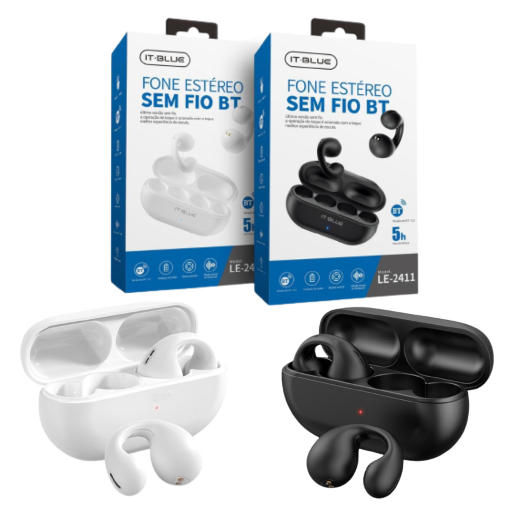 Fone de Ouvido Bluetooth 5.3 IT-BLUE LE-2411 USB ergonômico esportivo ...