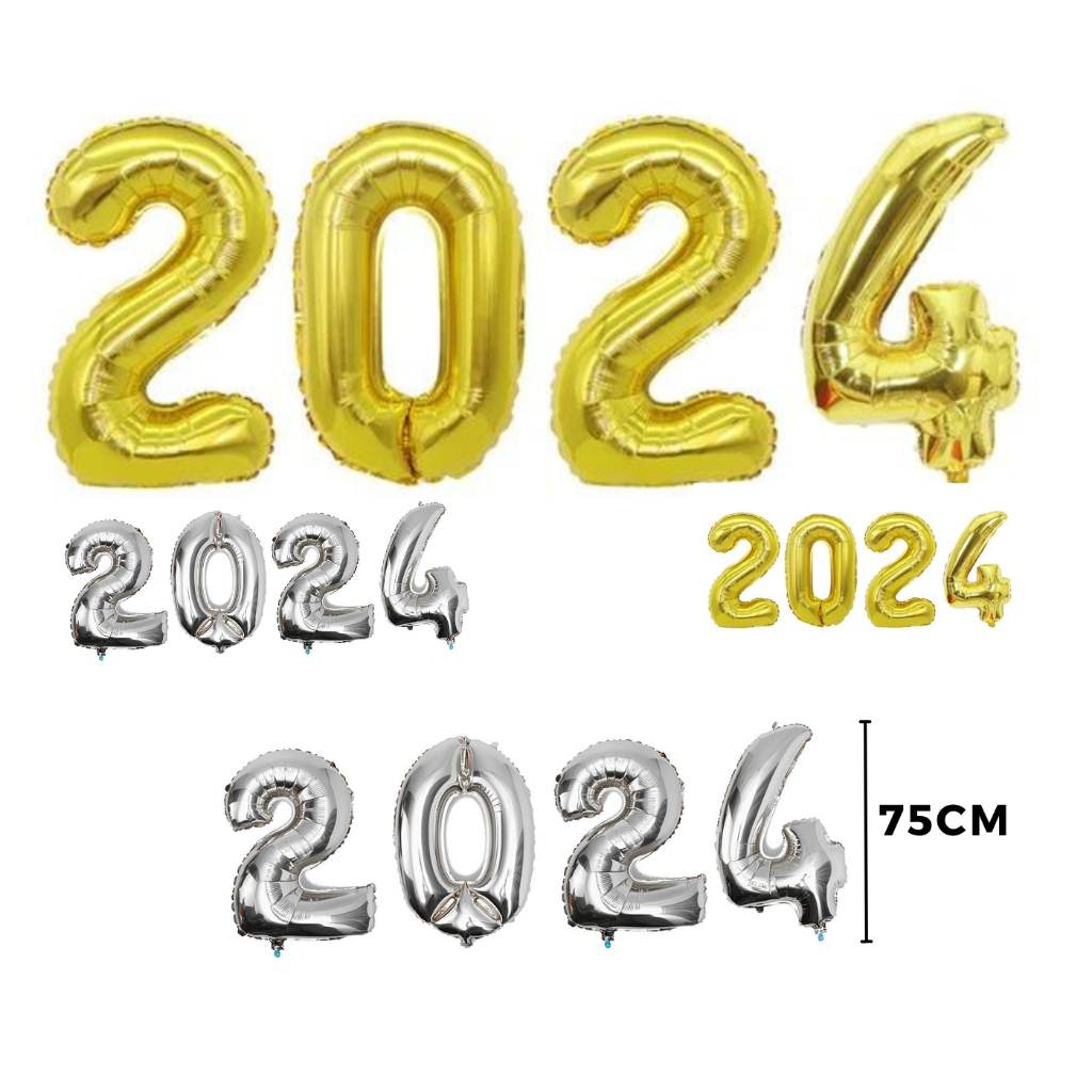 Kit Bal o Grande Metalizado 2024 75cm Gigante Reveillon Ano Novo Festas