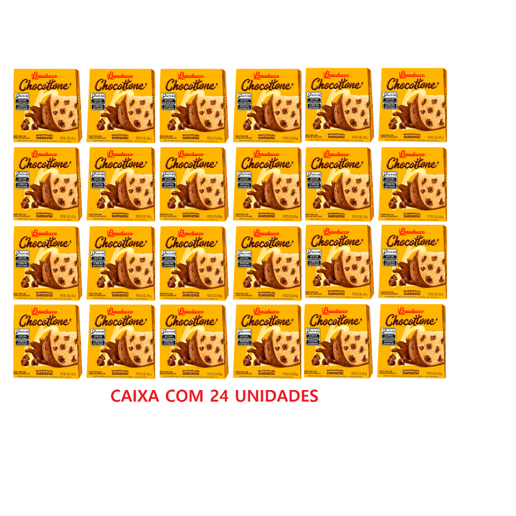 Caixa com 24 Mini Chocotone Bauducco 80g | Shopee Brasil