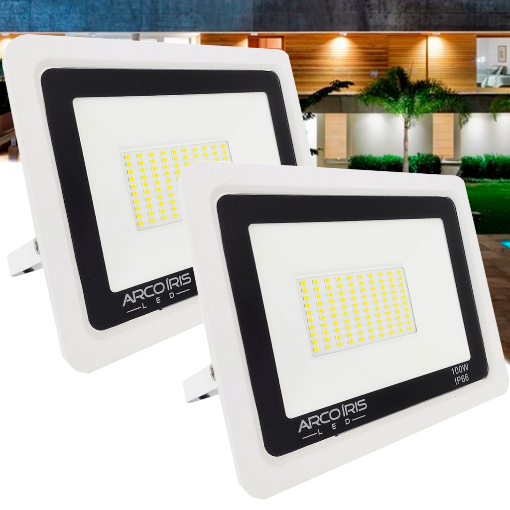 Kit 2 Refletor Led 100w Holofote Bivolt Prova D'água Frio | Shopee Brasil
