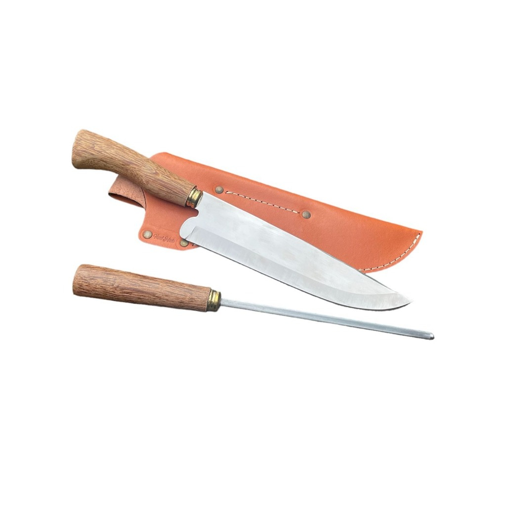 Kit Churrasco Artesanal com Faca Afiada aço Inox e chaira para ...