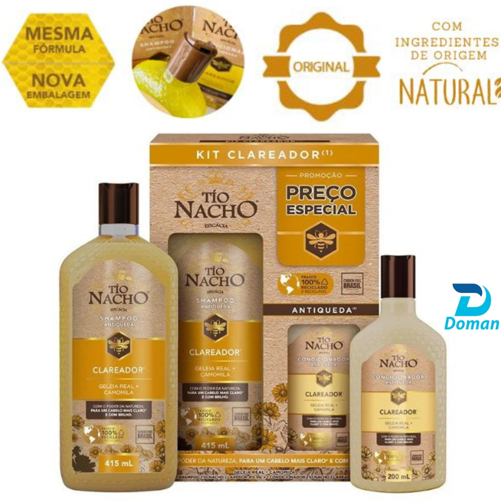 Kit Tio Nacho Clareador Cabelos Claros iluminados Antiqueda Shampoo ...