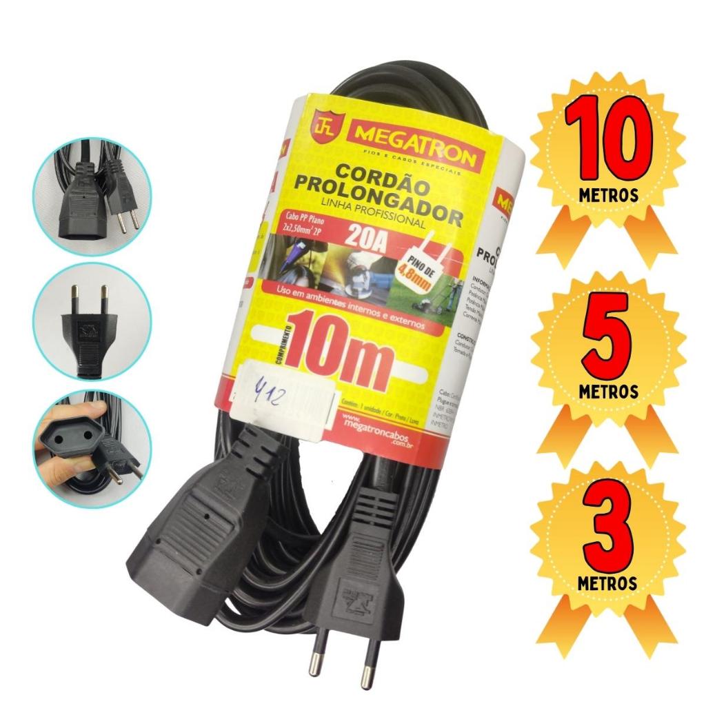 Extensao Eletrica 10M 5M 3M Bipolar Megatron 20A Cordao Prolongador Potente disponivel | Shopee ...