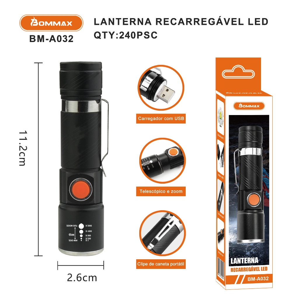 Mini Lanterna c/Foco Ajustável - Bommax A032 - Escorrega o Preço