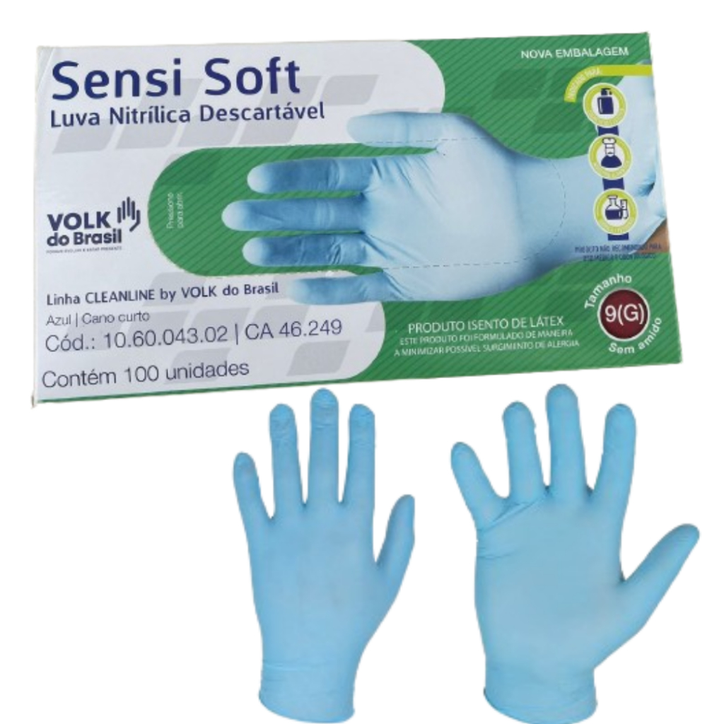 Luva Nitrílica Azul Descartável Procedimento Sensi Soft S/ Amido CA 46. ...