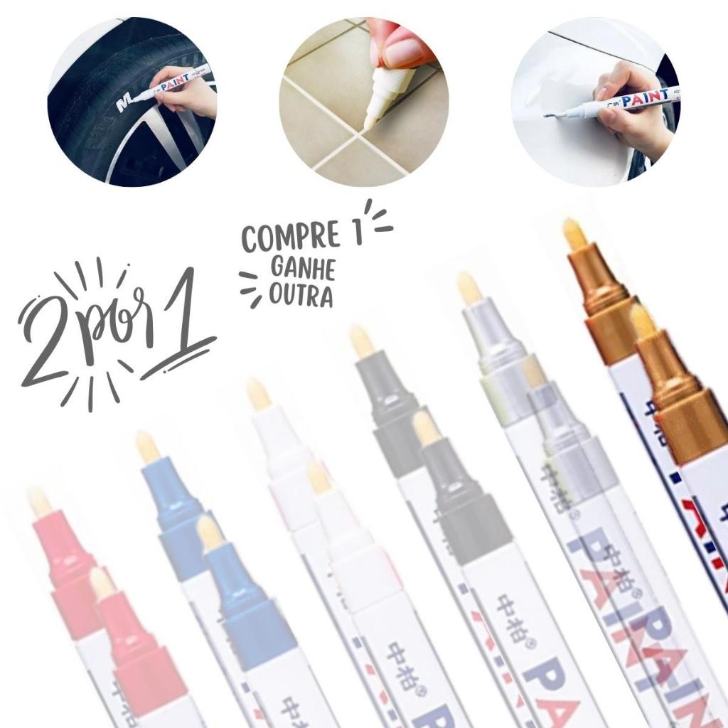 Kit 2 Canetas Tinta Permanente A Prova Dágua Reparadora Pinta Metal Plástico Vidro Madeira ...