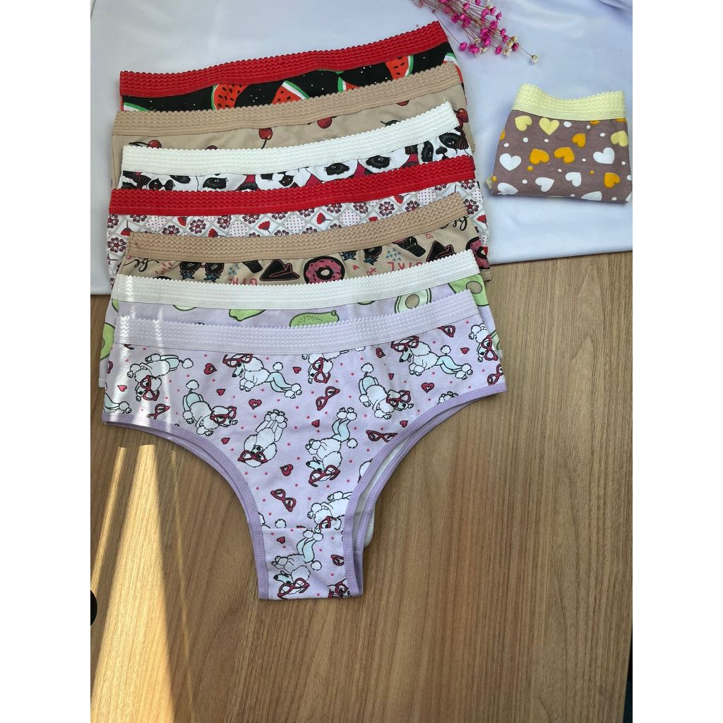 Kit C/8 Calcinha estampada de algodão confort cós frizado Plus size ...