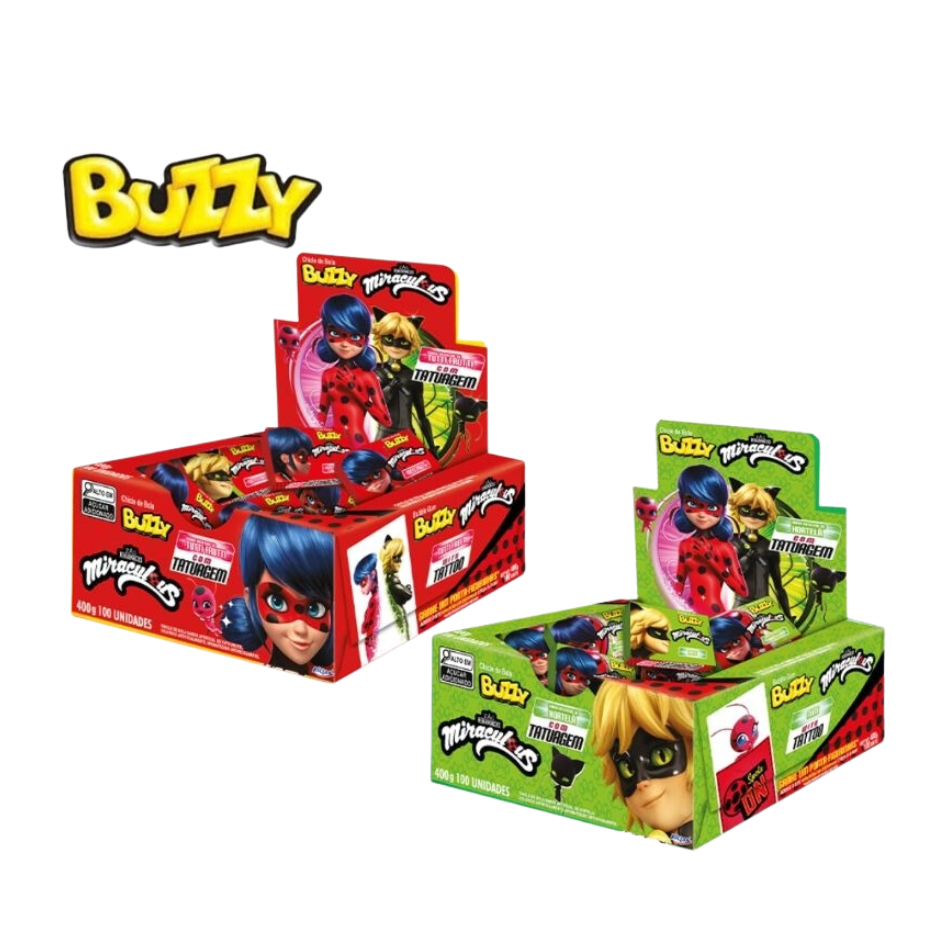 Chicle Buzzy Miraculos caixa c/100 unidades | Figurinhas Adesivas ...