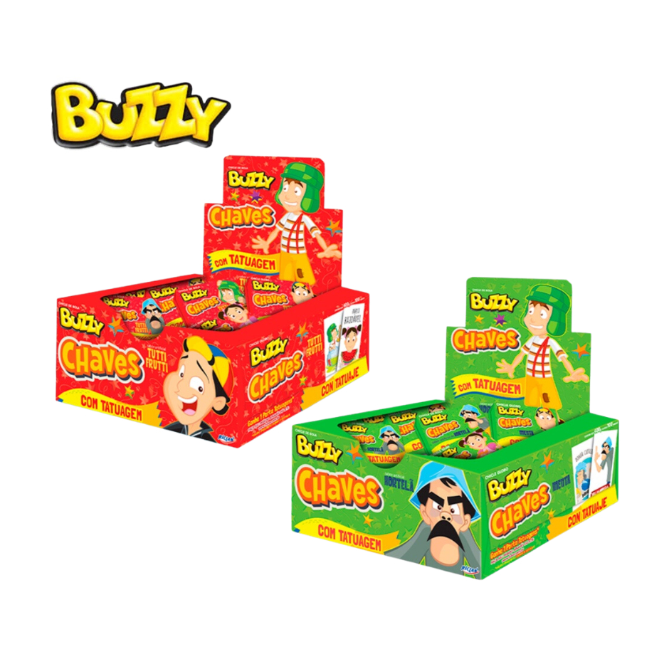 Chicle Buzzy do Chaves 400g com 100 unid. | Figurinhas adesivas ...