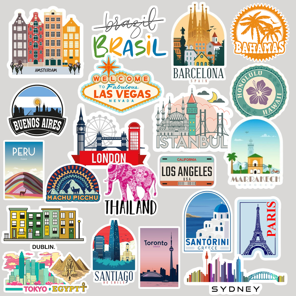 Pack Stickers- Adesivos Paises Viagem Trip Turismo Impermeável ...