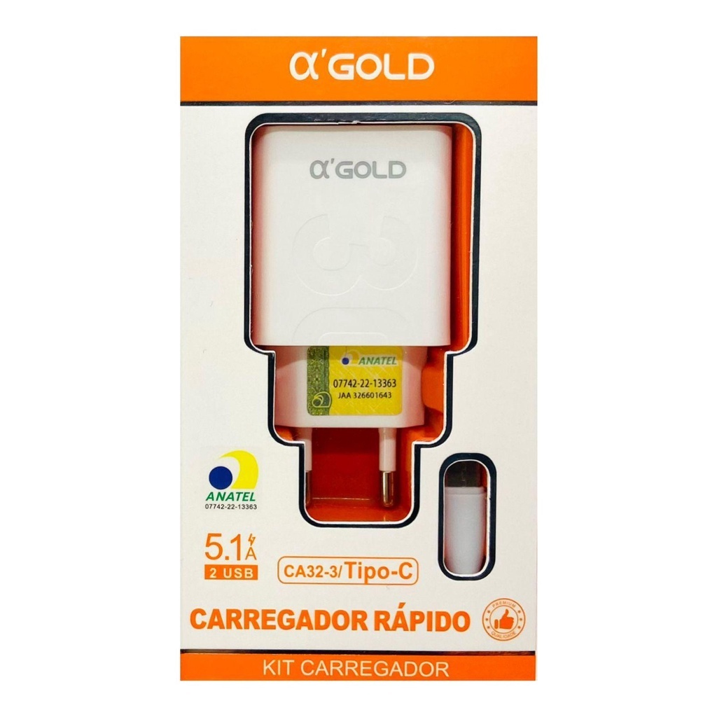 Carregador Tipo C Alpha Gold Fonte Com Dois Usb E Cabo 5 1a Shopee Brasil