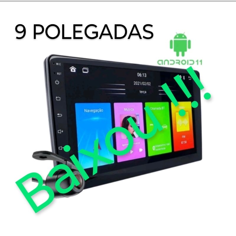 Central Multimídia Tela 9 Polegadas 2Gb 32Gb Android 11 + Câmera De Ré Bluto Gps Espelha Ios ...
