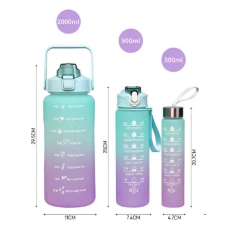 Kit 3 Garrafa Agua Squeeze Motivacional Com Adesivos 300ml+900ml+2000ml | Shopee Brasil