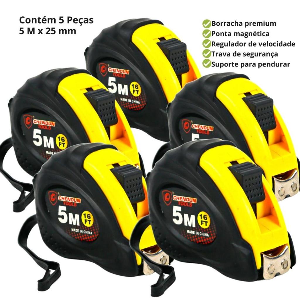 Trena De Aço Emborrachada Profissional - Com 5 Metros - Kit C/5 ...