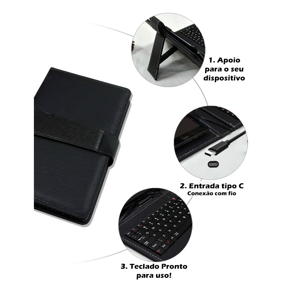 Capa Teclado Embutido Universal Premium Para Tablet 8 Polegadas ...