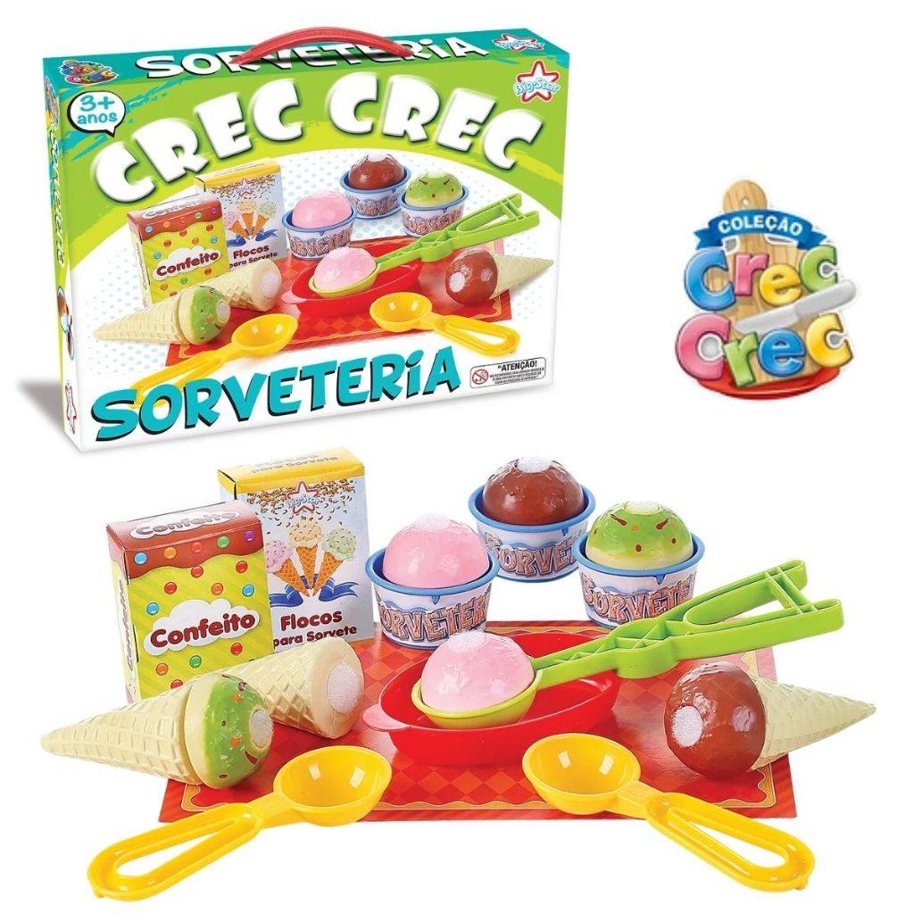 Jogo kit de brinquedo Crec Crec Sorveteria Comidinha Com Velcro Big Star Educativo | Shopee Brasil