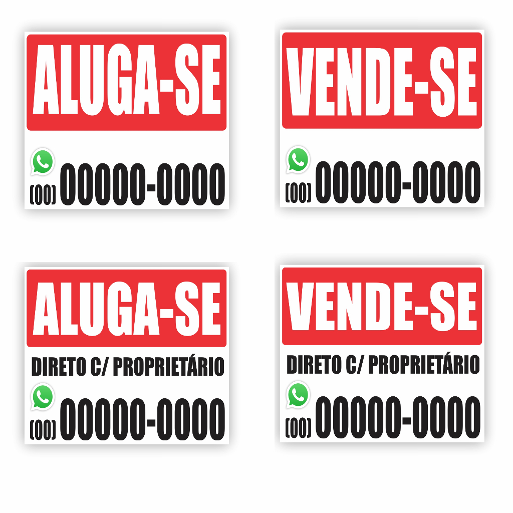 PLACA ALUGA-SE E VENDE-SE PERSONALIZADA DIVERSOS TAMANHOS | Shopee Brasil