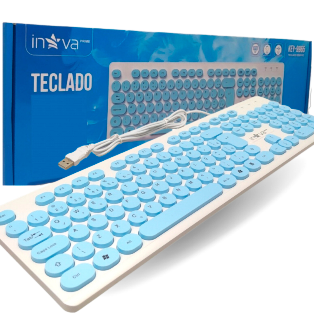 teclado Inova Azul e Branco Com Fio Abnt2 Teclas Arredondadas KEY-9965 ...