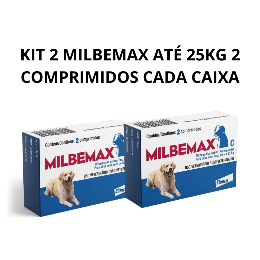Kit 2 Cxs Milbemax até 25kg 2 comprimidos/cada | Shopee Brasil