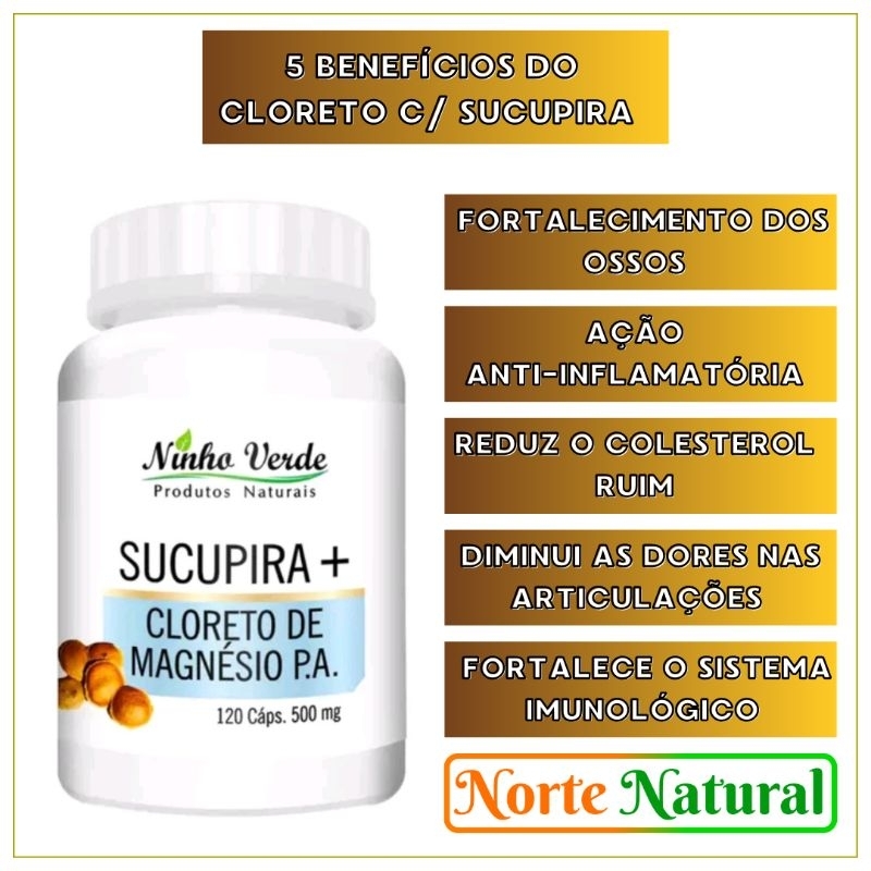 Cloreto de Magnésio com Sucupira 500mg 120 Cápsulas Ninho Verde | Shopee Brasil