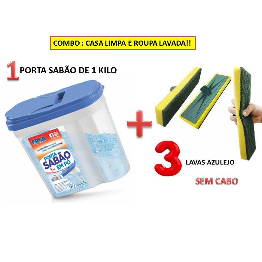 COMBO: 1 PORTA SABÃO 1 KILO ERCA PLAST + 3 LAVA AZULEJOS SEM CABO ...