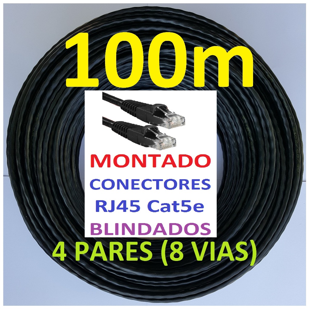Cabo Rede Cat5e 100m Preto Ftp Blindado Montado RJ45 Cat5e e Pronto ...
