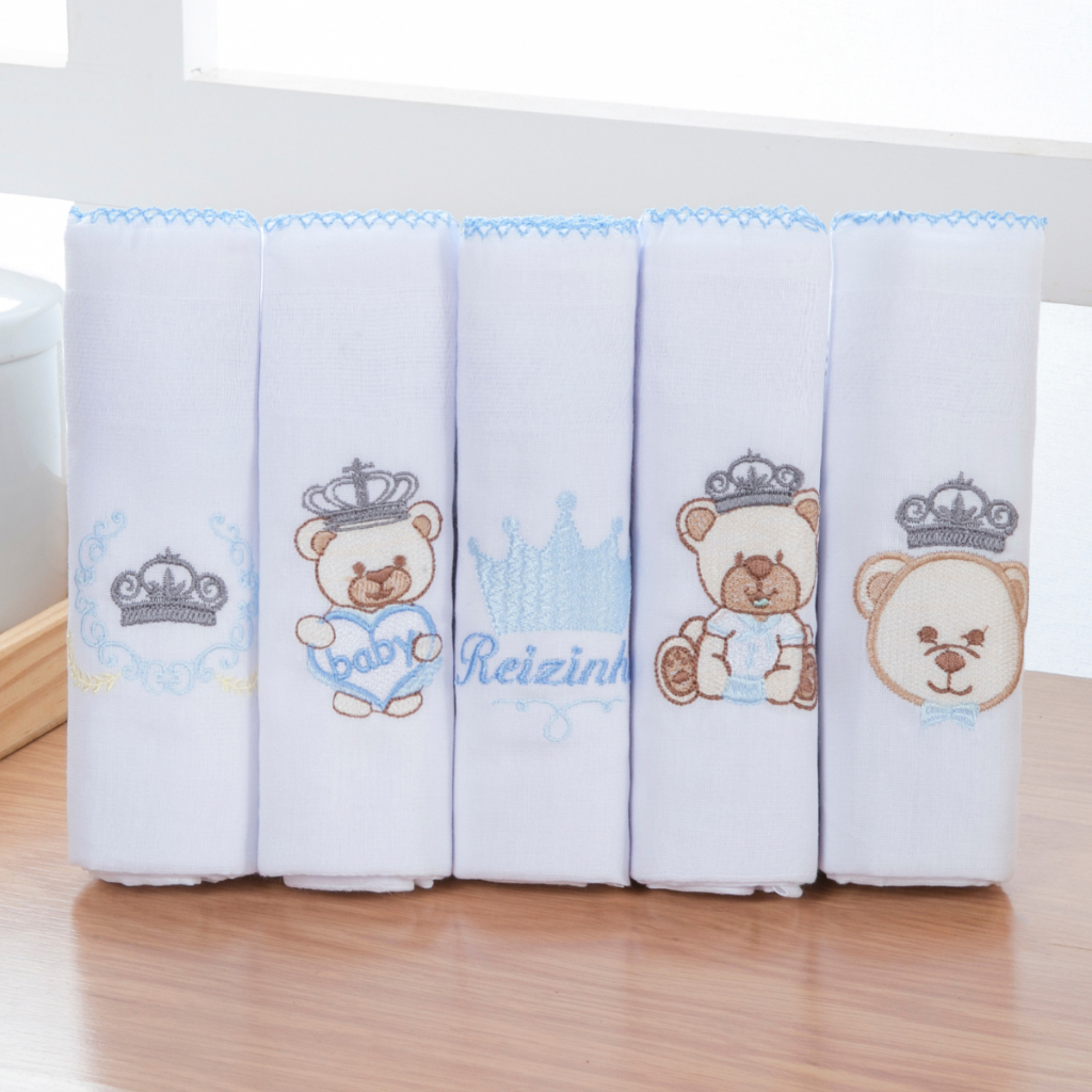 Kit Fralda de Pano Bordada para Bebê 100% Algodão com 5 10 e 15 ...