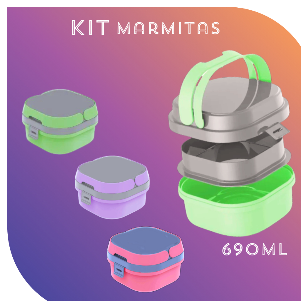 Kit Marmitas Hermética Com Divisória Marmita Free Bpa Trabalho e Escola ...
