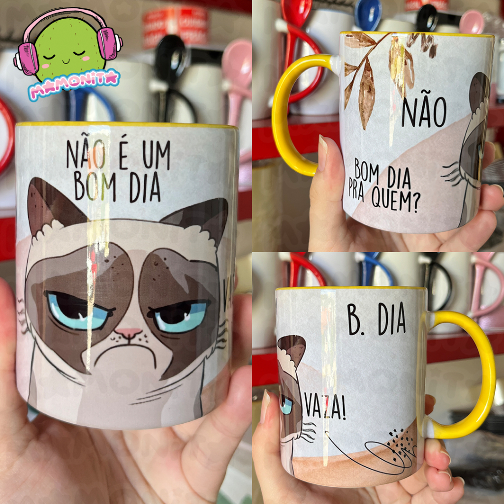 Caneca Xícara Personalizada Divertida Gato Mal humorado Grumpy Cat ...