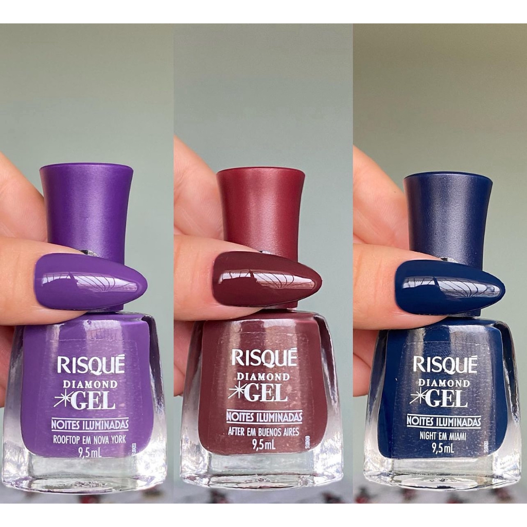 Kit 3 Esmalte Risque Diamond Gel Noites Iluminadas , Nova York , Buenos ...