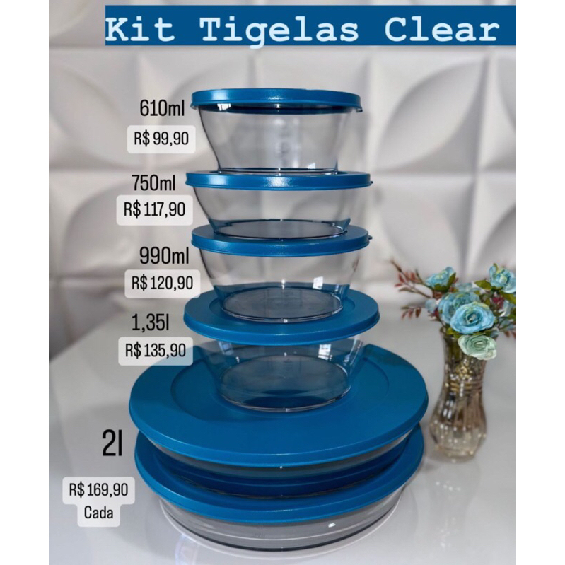 Tupperware Tigela Clear Diversas 610 ml, 990 ml, 1,3 lt e 2 lt ...