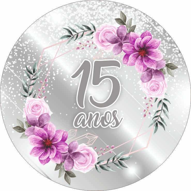 Painel FLORAL 15 ANOS, Redondo Microfibra Premium 150x150 C/ elástico ...