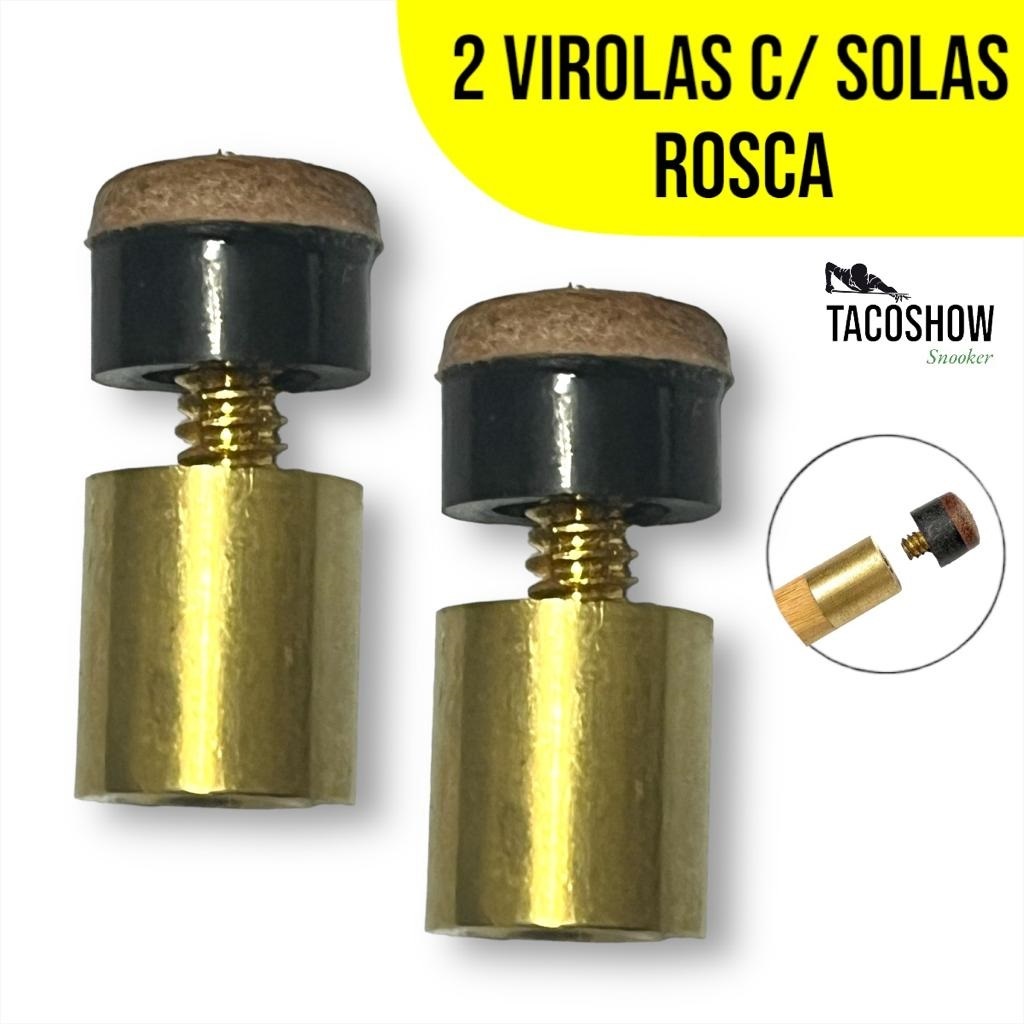 2 Virolas de Metal e 2 Solas Couro 11mm C/ Rosca para Taco Sinuca ...