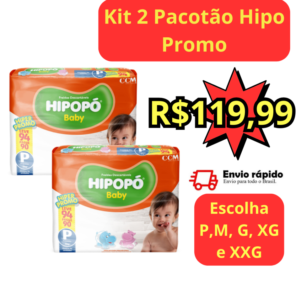 Kit com 2 Pacotes de Fralda Descartável infantil Hipopo Baby Hiper ...