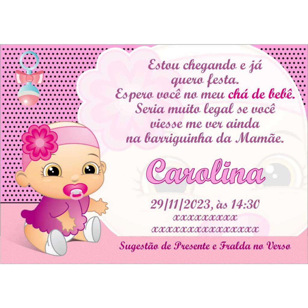 Convite Chá de Bebê / Fralda Menina Personalizado | Shopee Brasil