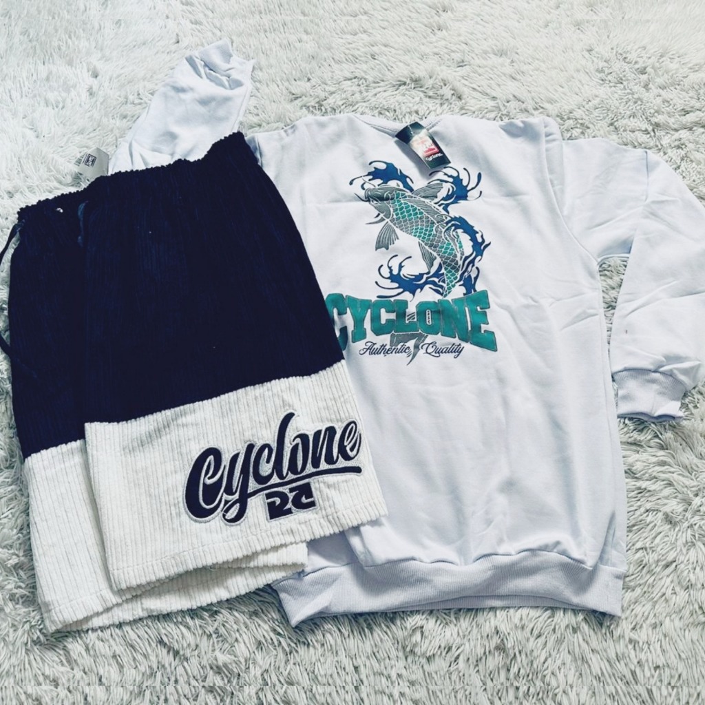 Kit Cyclone Bermuda de Veludo e Blusa de Moleton Branco Mandrake ...