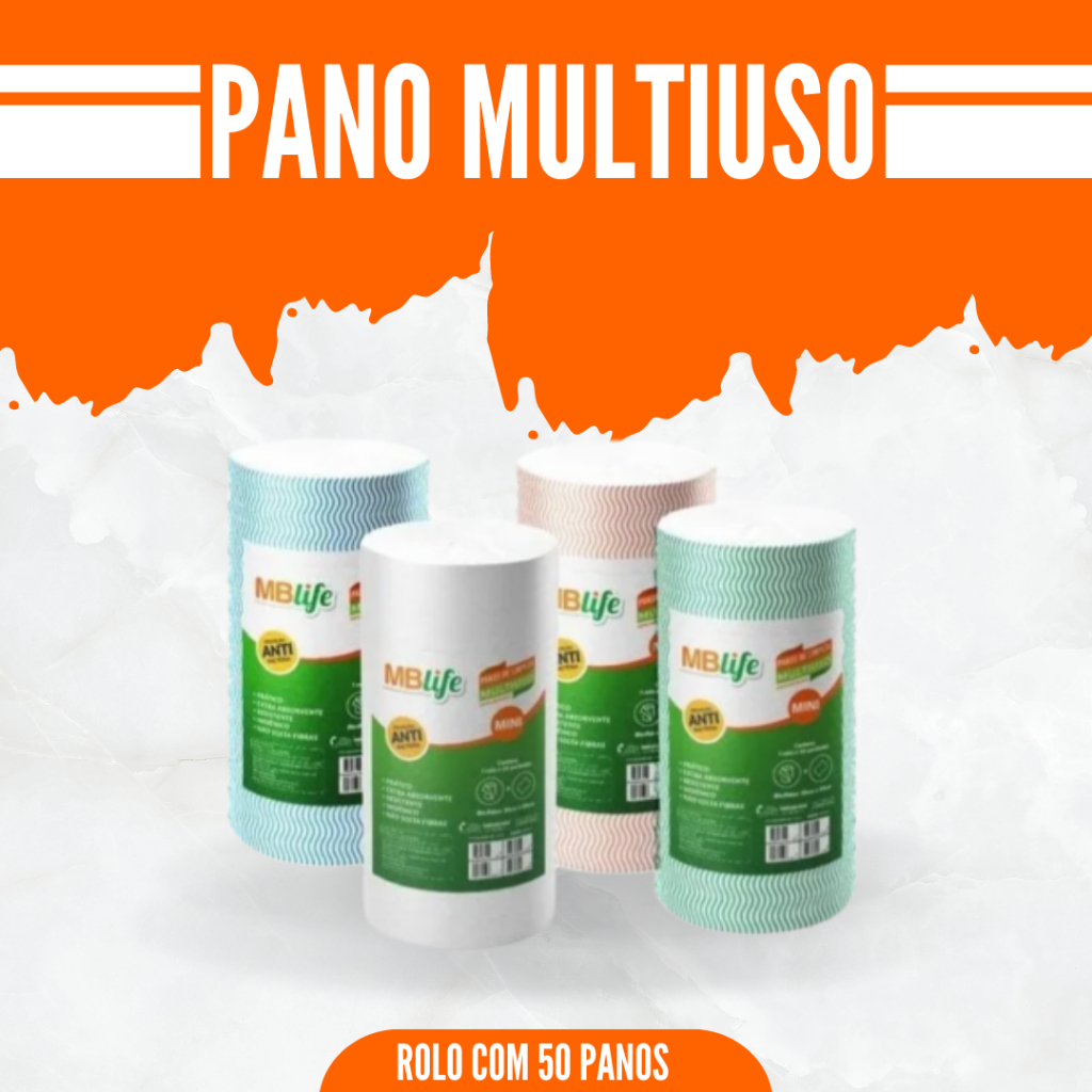 Pano Multiuso Tipo Perflex Rolo Com 50 panos Colorido Para Limpeza ...