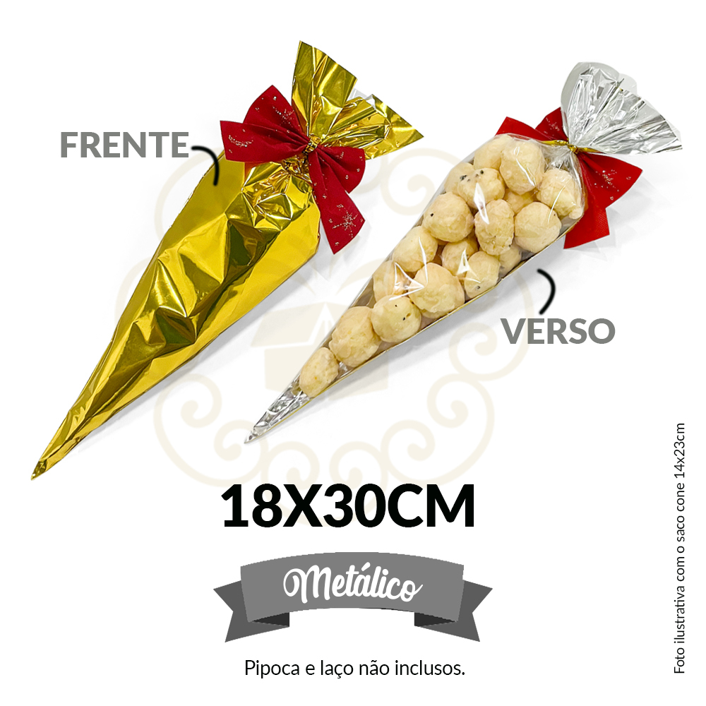 Saco Cone Metalizado com Transparente 18x30 C/50unidades | Shopee Brasil
