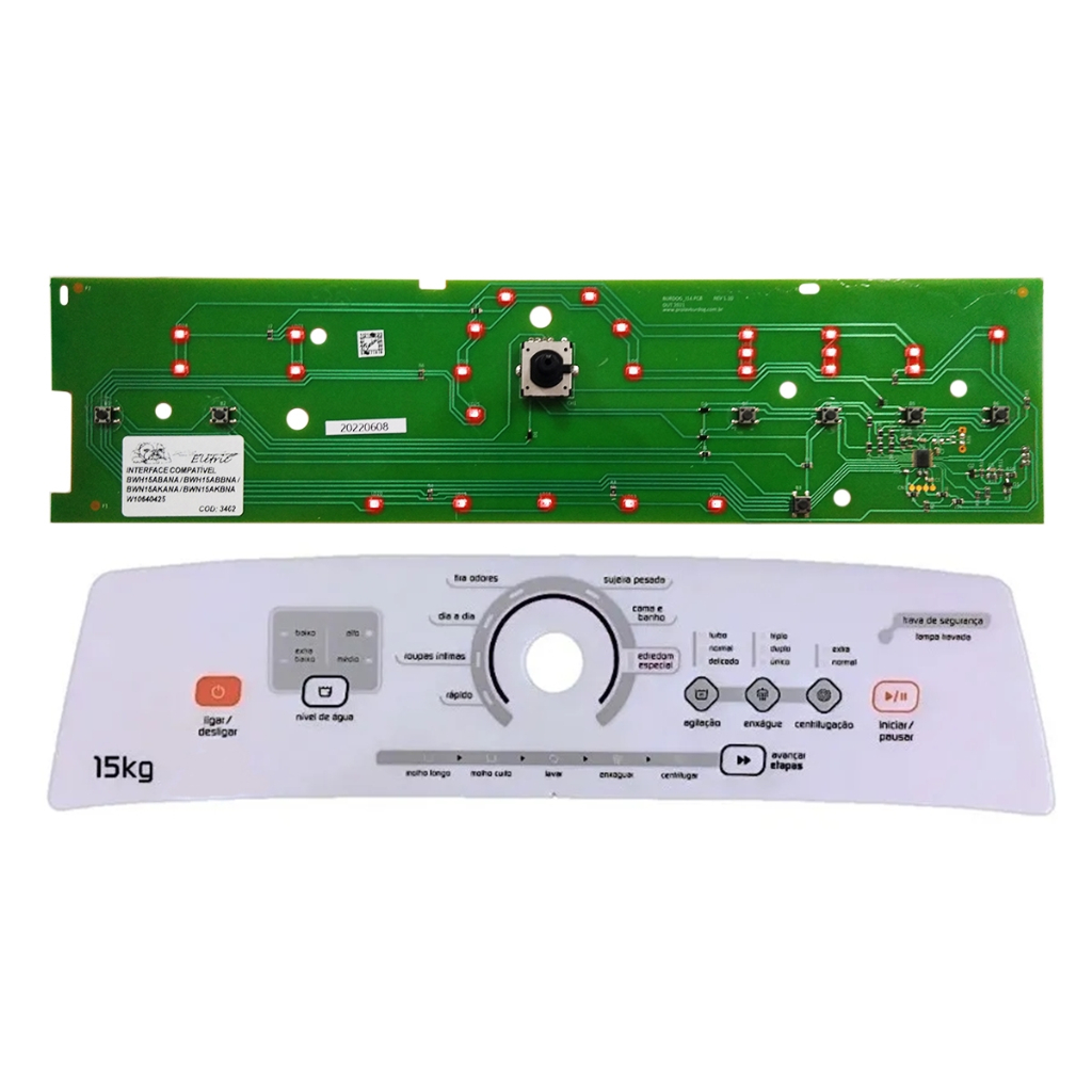 Placa Interface com Painel Adesivo para Lavadora Brastemp Bwh15 Bwn15 ...