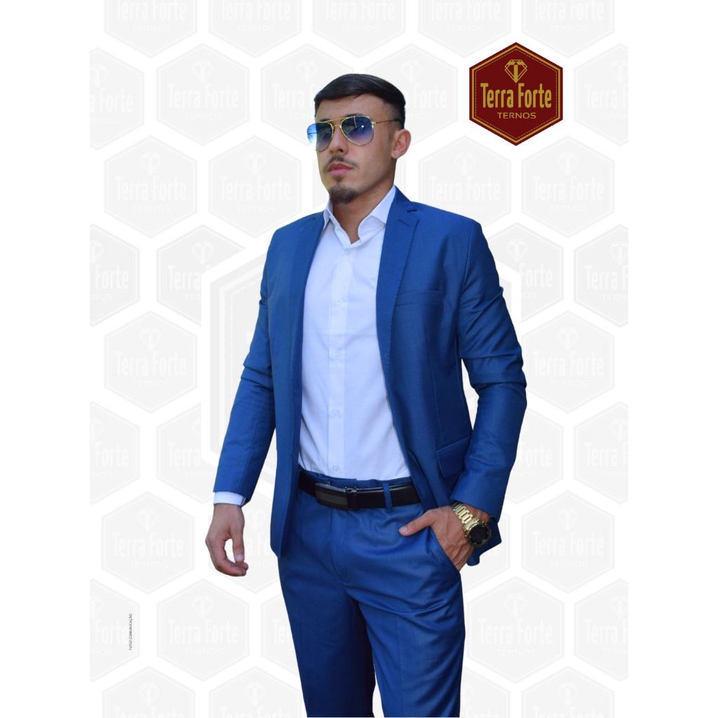 Terno Slim Masculino Azul Turques Poliviscose Elegancia e Qualidade ...