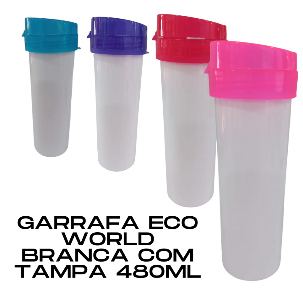KIT 30 GARRAFAS ECO WORLD BRANCA COM TAMPA PARA PERSONALIZAR ADESIVAR ...