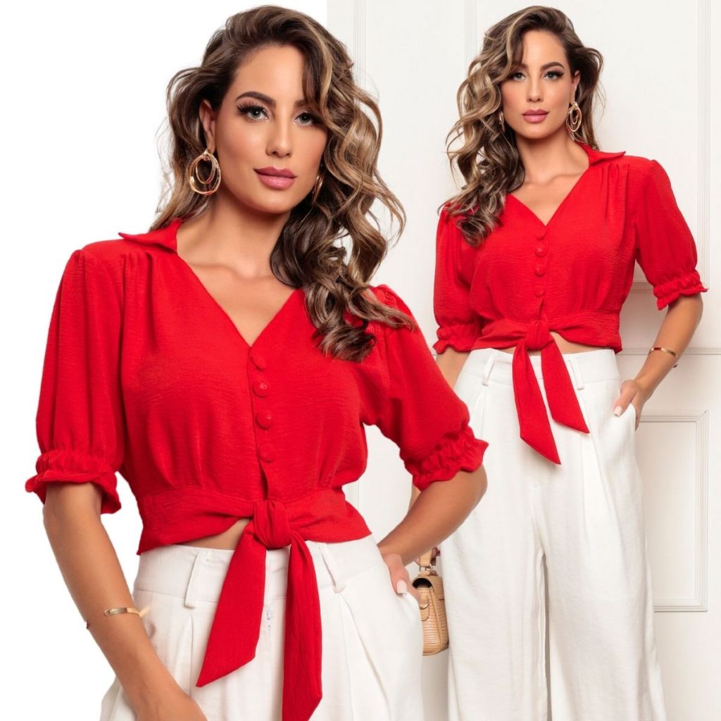Blusa Feminina Cropped Decotada Em V Modeladora Linha Luxo | Shopee Brasil