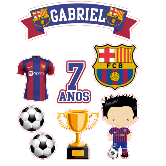Topo Topper de Bolo Aniversário em camadas - Tema "Barcelona F.C ...