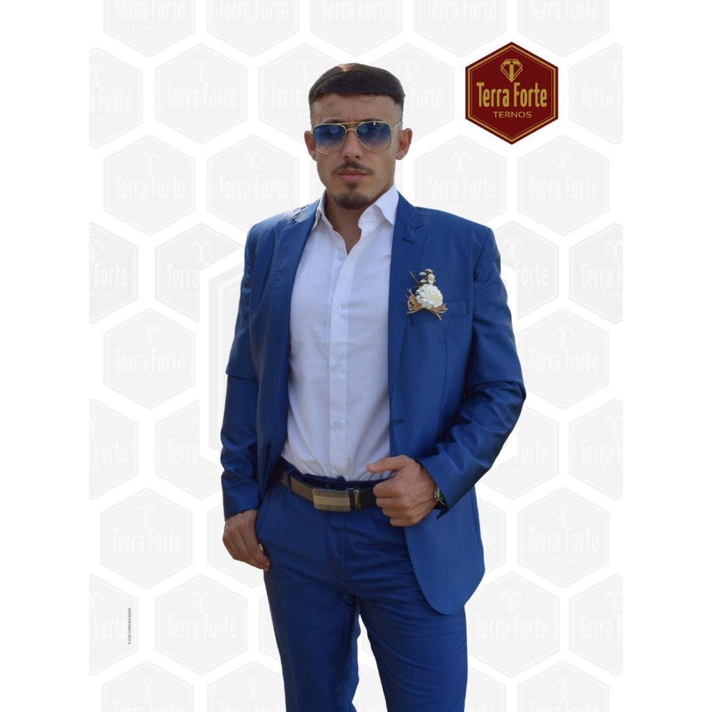 Terno Slim Masculino Azul Turquesa Poliviscose Promoção****** | Shopee ...