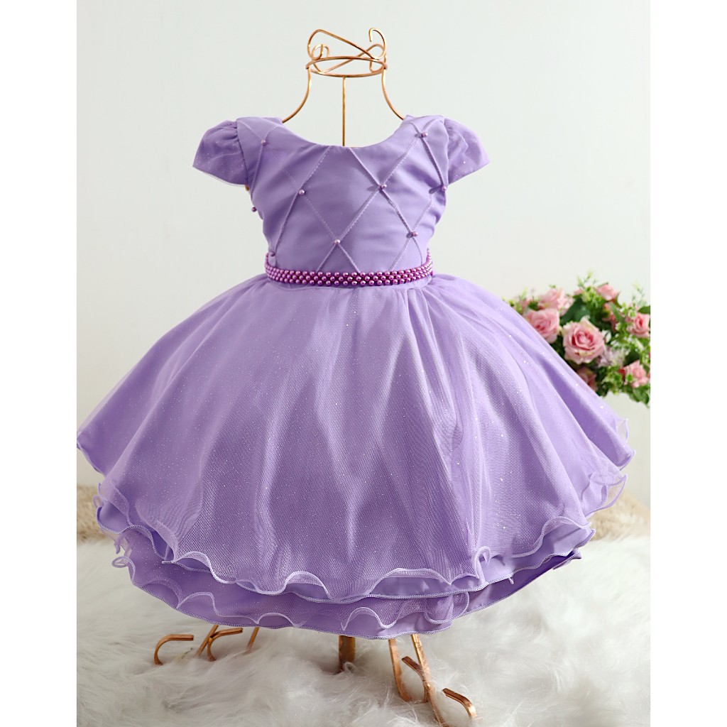 Vestido Infantil Lilás Luxo Princesa Sofia Encanto Daminha Bolofofos Rapunzel Casamento 1 ao 4 ...