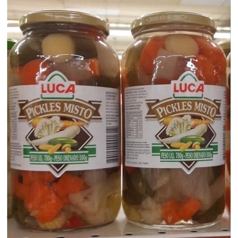 Kit com 2 Pickles Misto em Conserva Luca 780g cada | Shopee Brasil