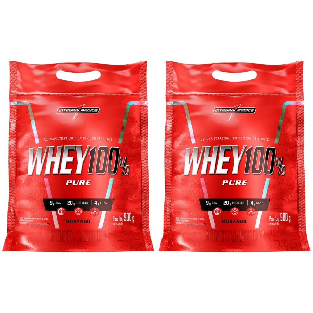 Kit 2 Whey protein 100% pure integralmedica diversos sabores suplemento em pó sachê 900g ...